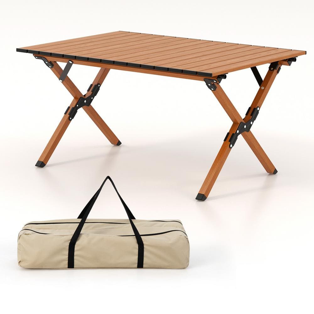 WELLFOR 35 in. Aluminum Folding Lightweight Camping Table with Carrying ...