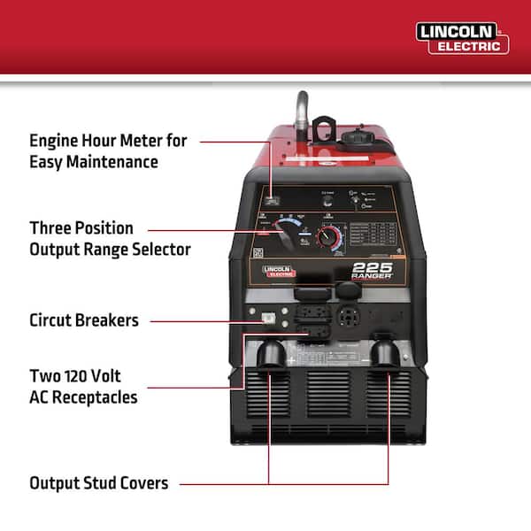 Lincoln Electric 225 Amp Ranger 225 Gas Engine Driven DC Multi Process Welder 10.5 kW Peak Generator Kohler K2857 1