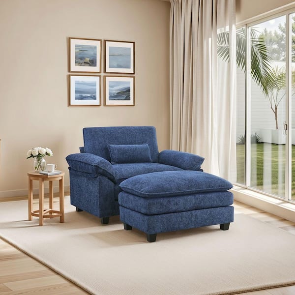 OrangeOne Umi 2-Piece Navy Chenille Fabric Accent Chair 3-Layer Cushion ...