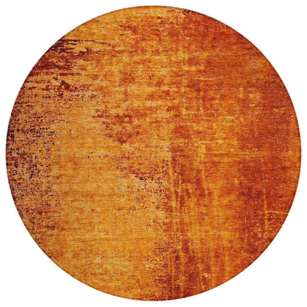 HomeRoots Orange 8 ft. Round Woven Abstract Round Indoor/Outdoor Area ...