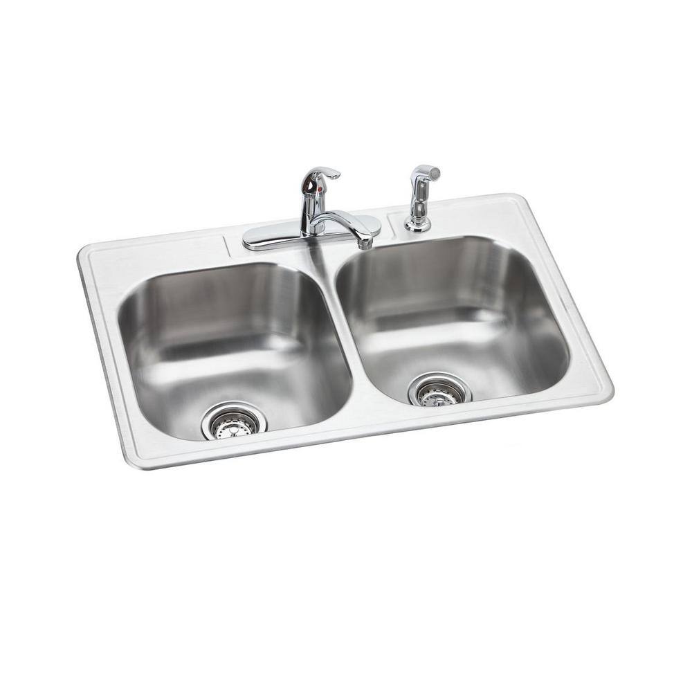 Elkay Dayton 33 in. Drop-in Double Bowl 20-Gauge Stainless Steel ...