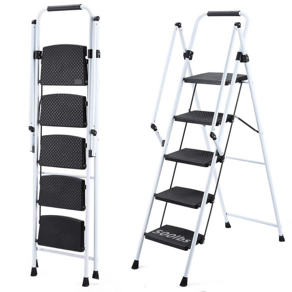 Silverpark 5 ft. Carbon Steel Step Ladder (9 ft. Reach Height) with 330 ...