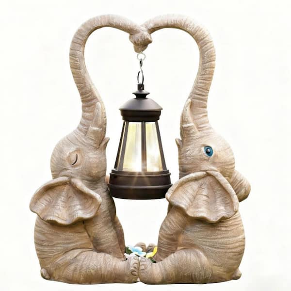 11 in. Grey Resin Solar Elephant Statue HPCPWB35LH - The Home Depot