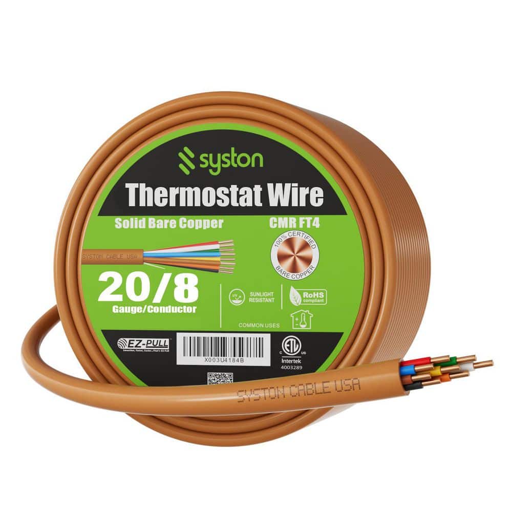 Syston Cable Technology 100 ft. 20/8 Brown CMR 100% Solid Copper Thermostat Wire-HVAC Heating ...