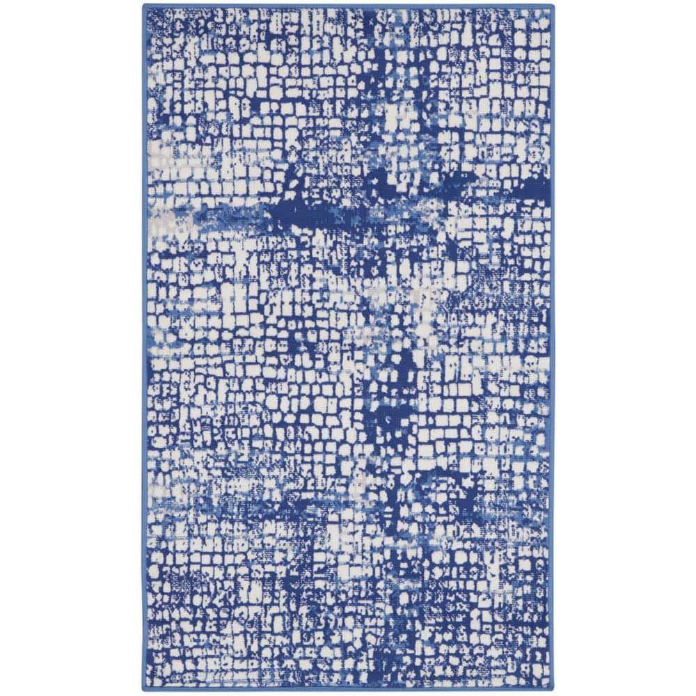 Nourison Whimsicle Ivory Navy 3 ft. x 5 ft. Abstract Kitchen Area Rug ...
