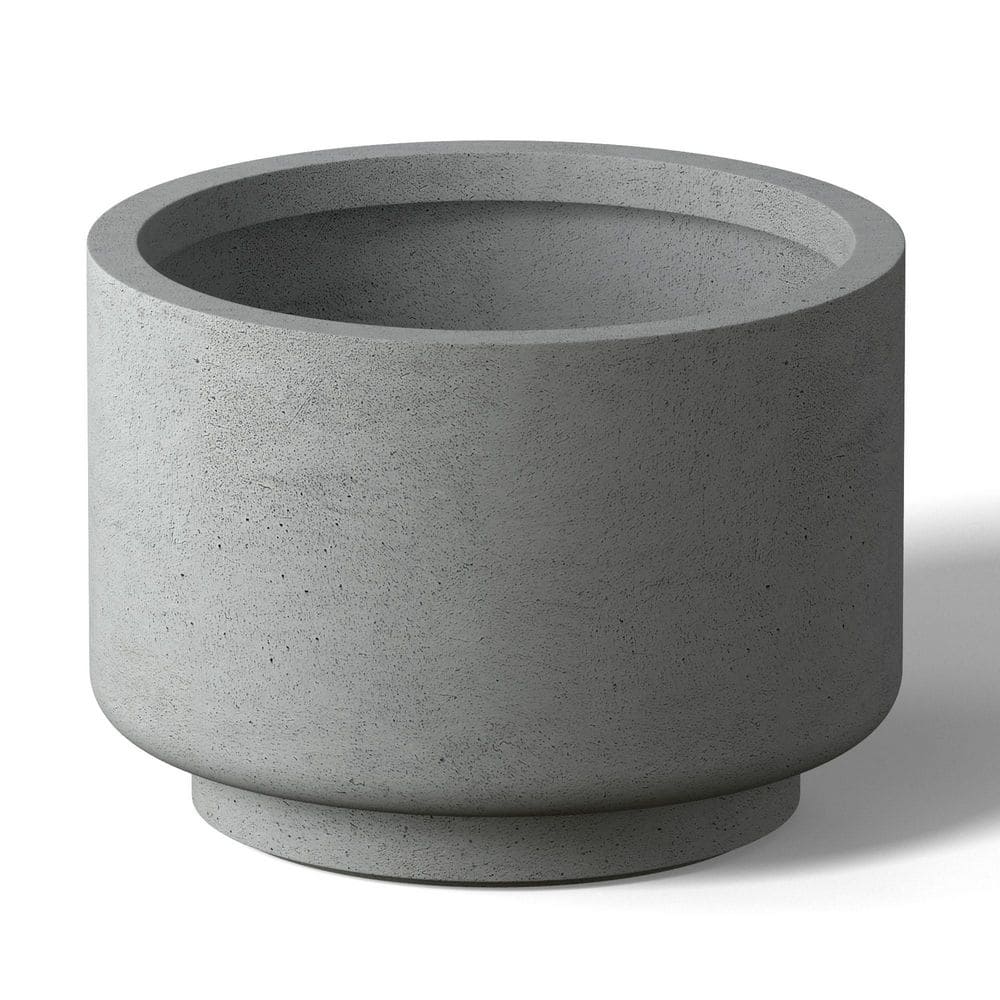 Sapcrete 13 in. Medium Natural Gray (Enhanced Interior) Concrete Round Planter / Pot with ...
