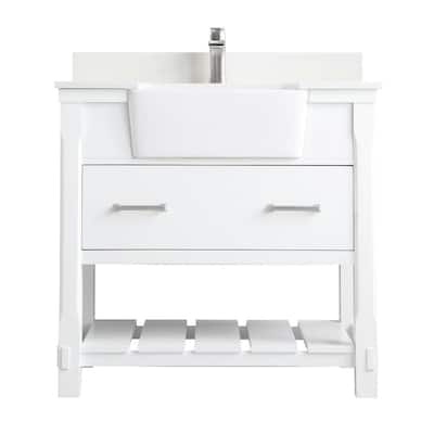 Altair Georgia 60 in. Bathroom Vanity in White with Composite Carrara ...