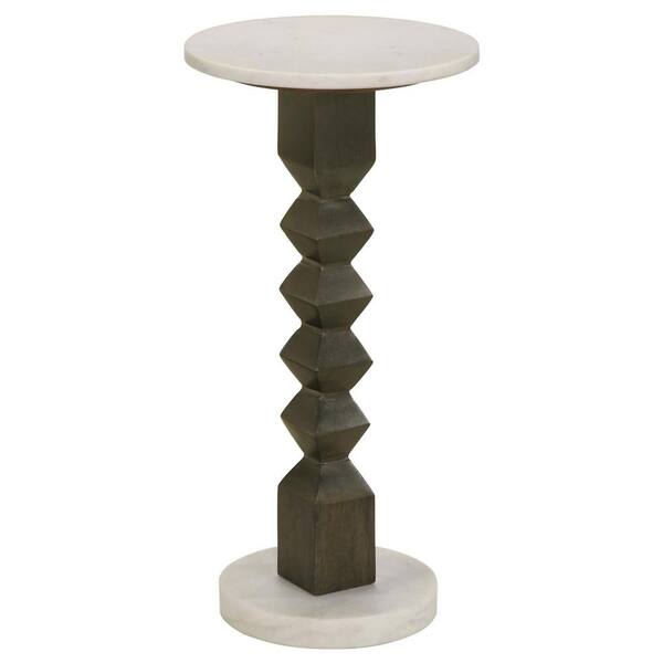 Coaster Colette 10.5 in. White and Dark Gray Round Marble Top End Table ...