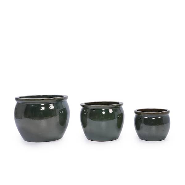 3-Piece Ceramic Planter Set, Flowerpots for Indoor and Outdoor Use ...