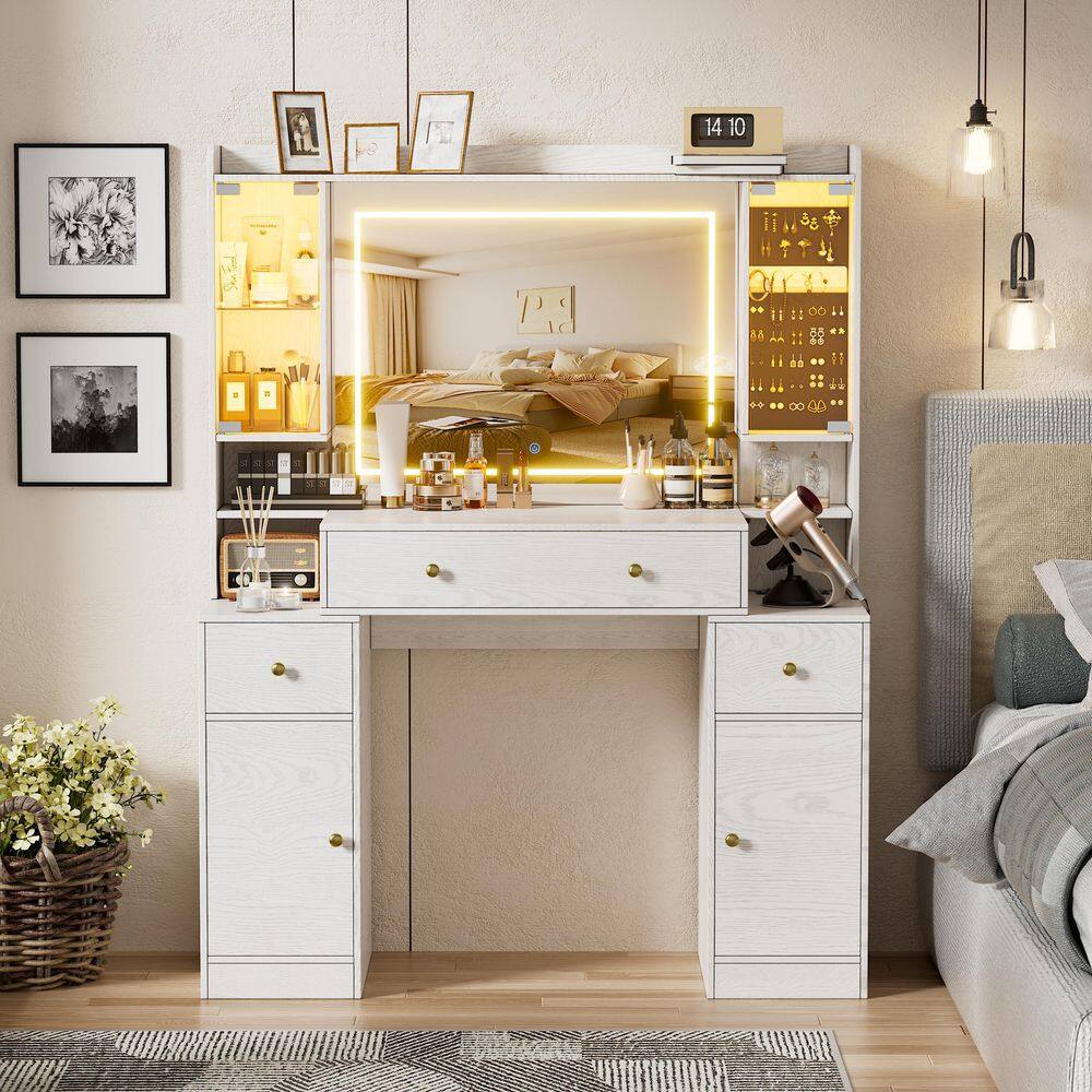 PAKASEPT White Makeup Vanity Table With Mirror, Charging Station ...