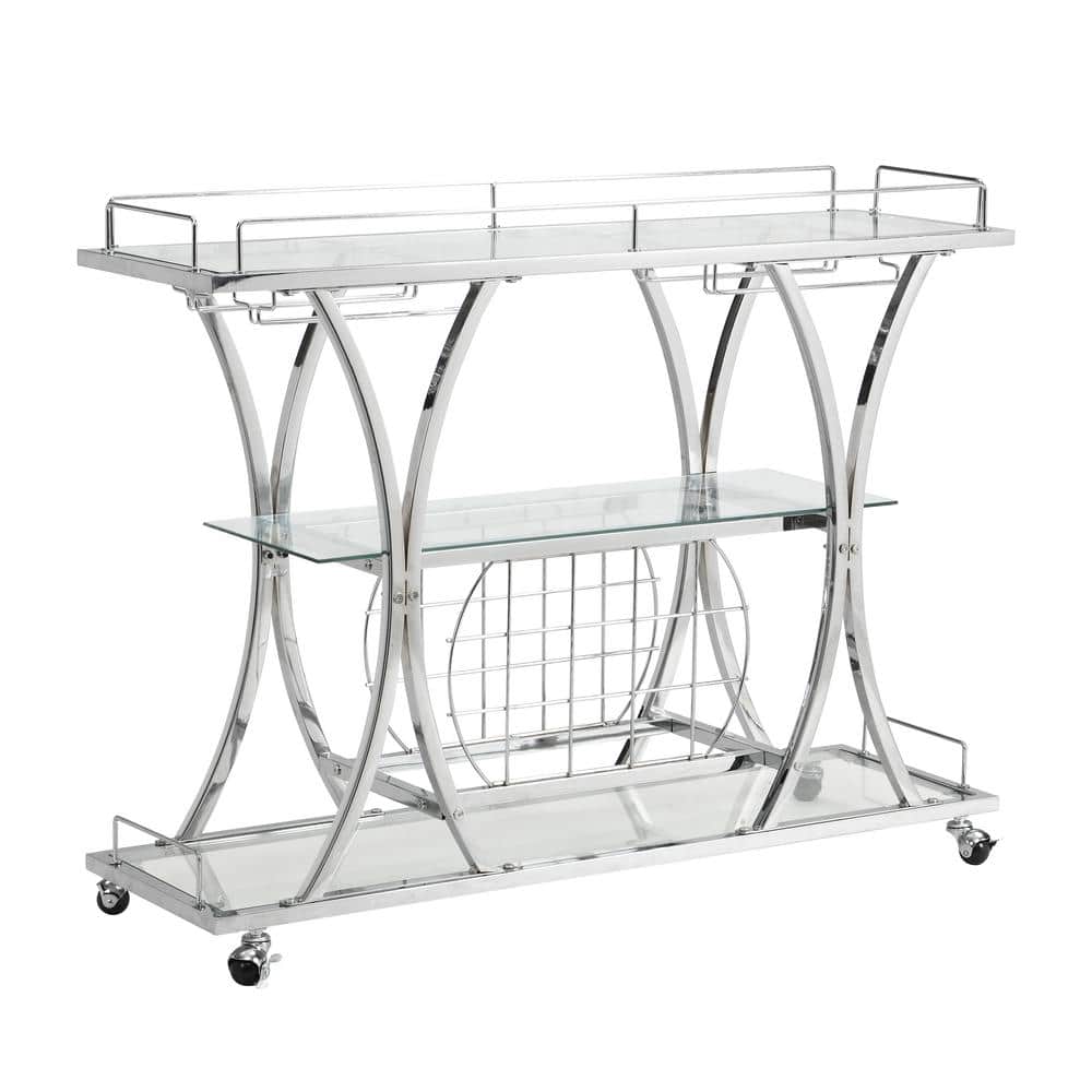 grossag Chrome Glass Kitchen Cart 11 Bottles and 16 Wine Glass Rack ...