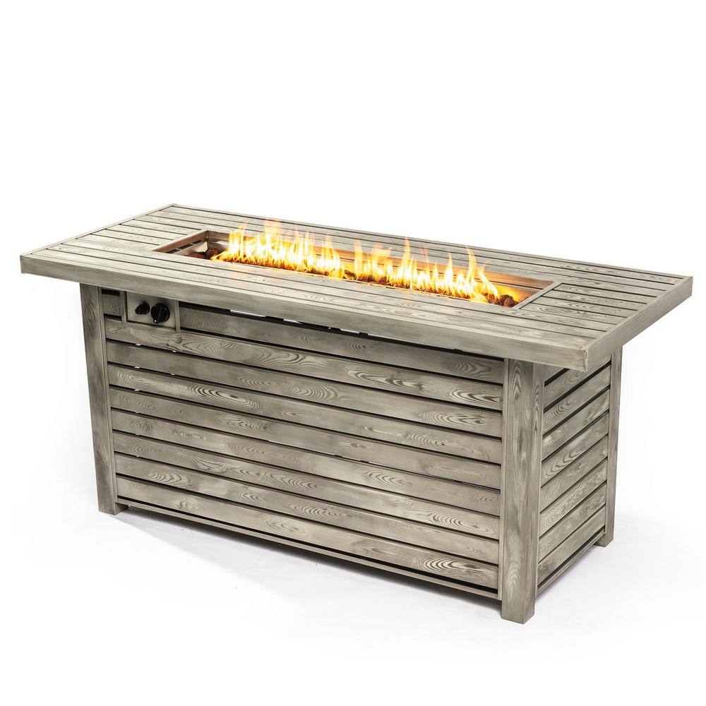 Oyezvary 54 in. Light Beige Steel Outdoor Fire Pit Table with Wood ...