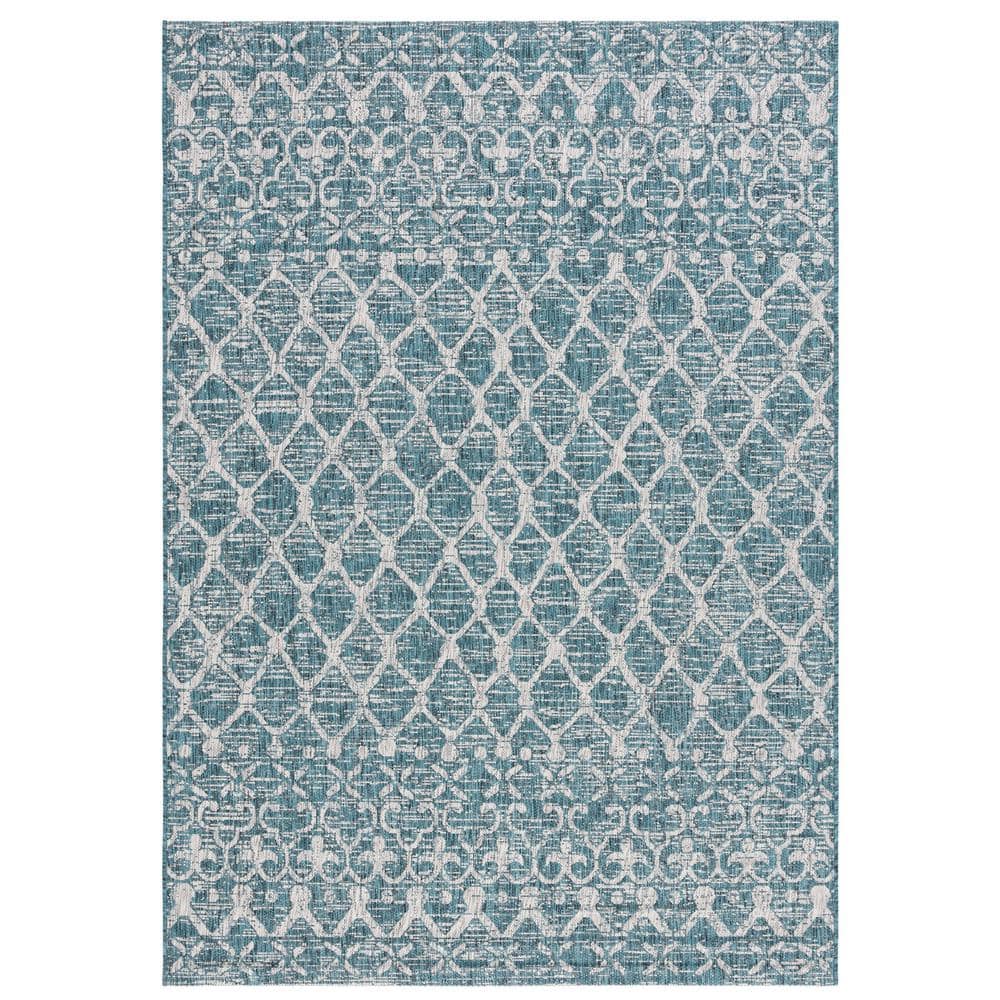 SAFAVIEH Courtyard Teal/Gray 5 ft. x 8 ft. Distressed Border Trellis ...