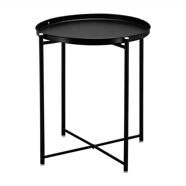 Outopee 18 in. W Black 18 in. H Round Matal Top End Table 303010606157 ...