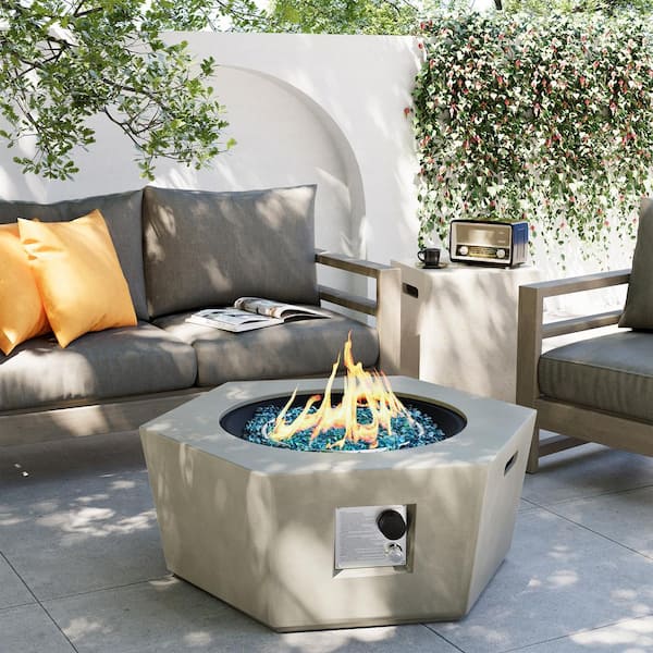 UPHA 41 in. 50,000 BTU Beige Hexagon Concrete Outdoor Propane Gas Fire ...