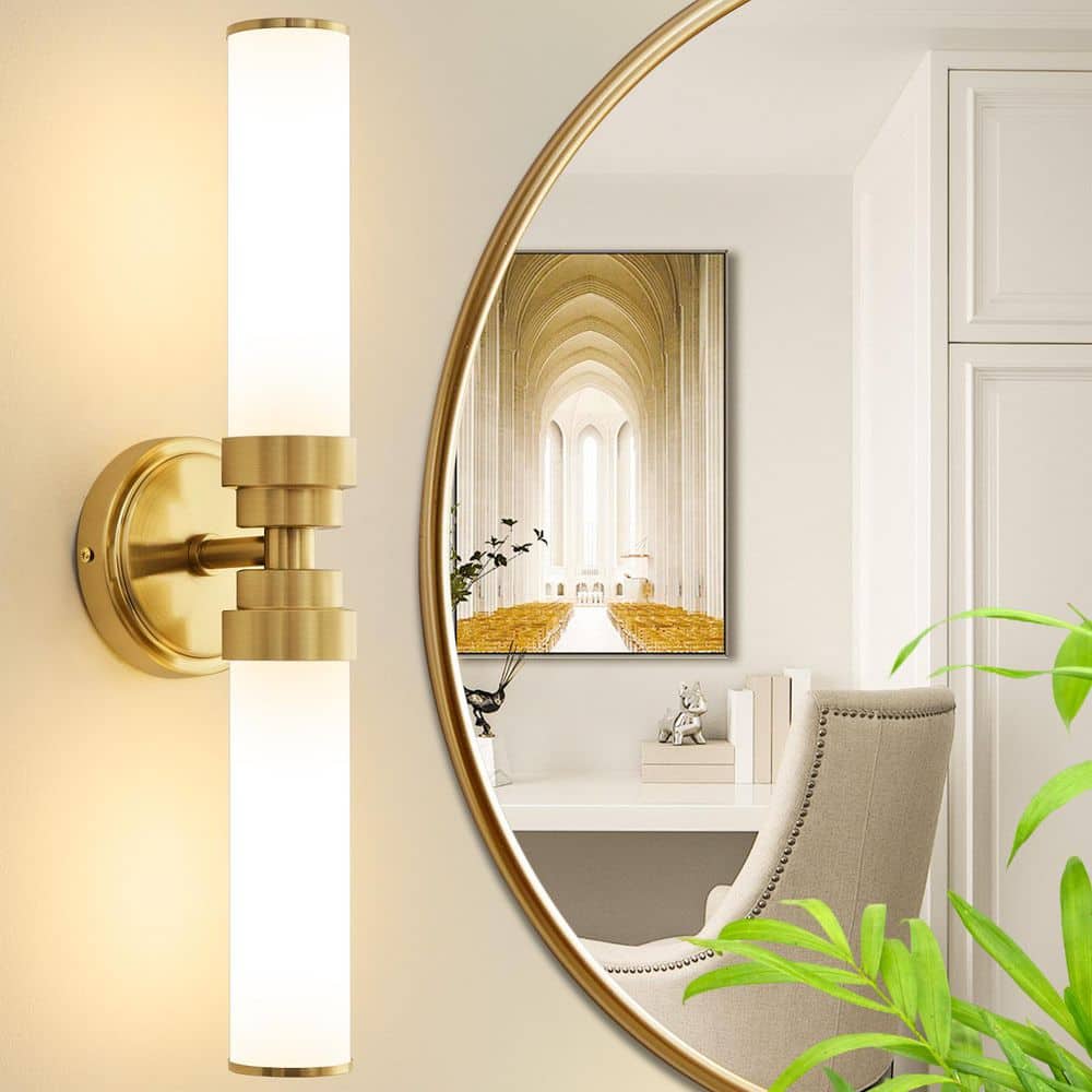 Deyidn 2-Light Vintage Gold Wall Sconce with Opal White Glass Shade ...