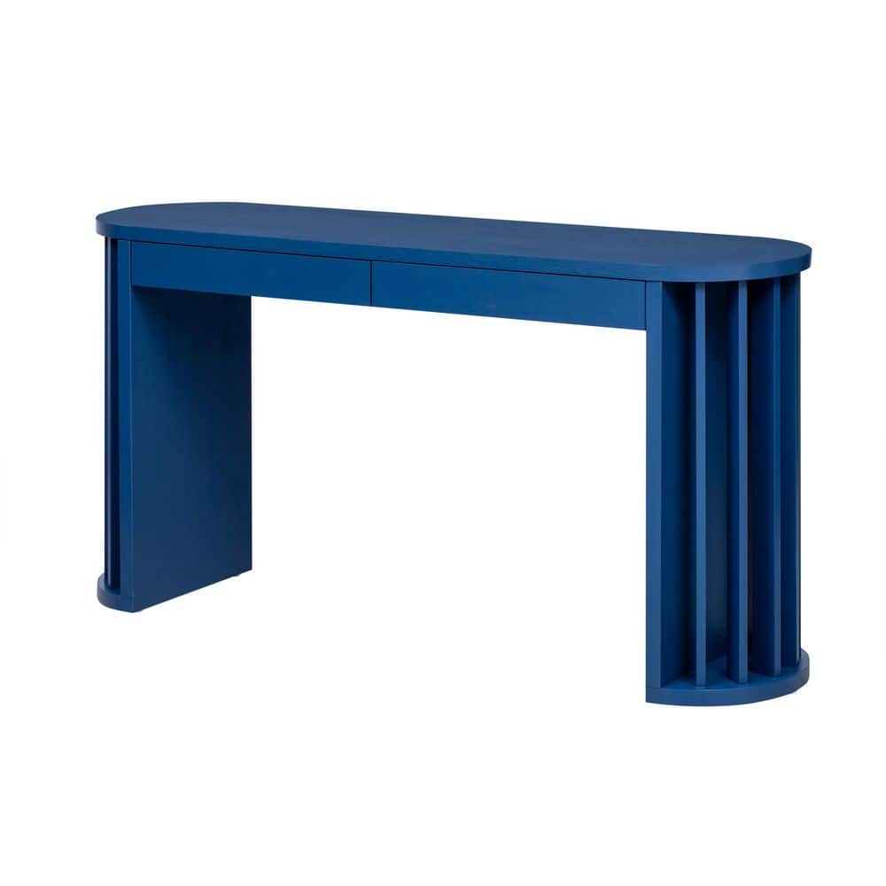 Tatahance 59 in. L Navy Blue Oval Wood Console Table with Distinctive ...
