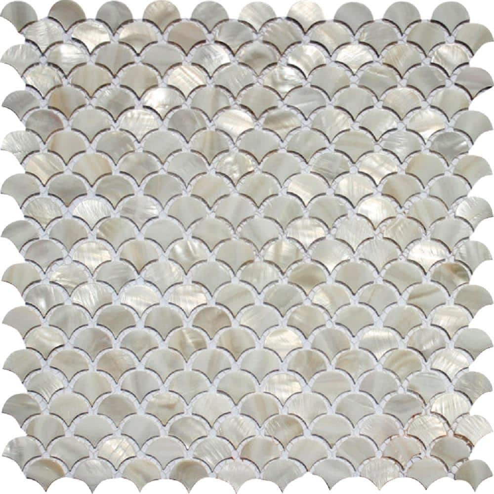 Apollo Tile White 4 in. x 0.15 in. Polished Natural Shell Scale Wall ...