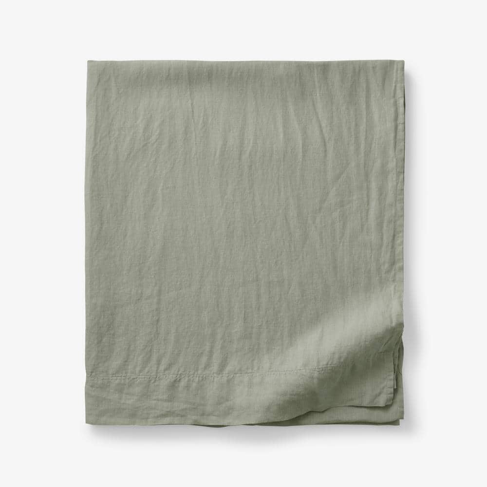 The Company Store Legends Hotel Moss Green Solid Washed Linen Full Flat ...