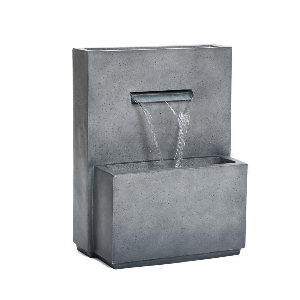 LuxenHome 26 in. Cascading Gray with Speckled Black Resin Waterfall ...