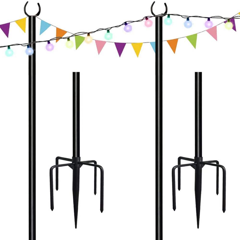 10 ft Black Metal String Light Poles, 2-Pack Outdoor Light Poles for ...