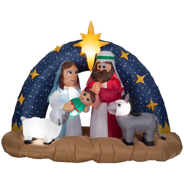 Gemmy 5 ft. H x 3.7 ft. W Airblown Starry Nativity Scene Christmas ...