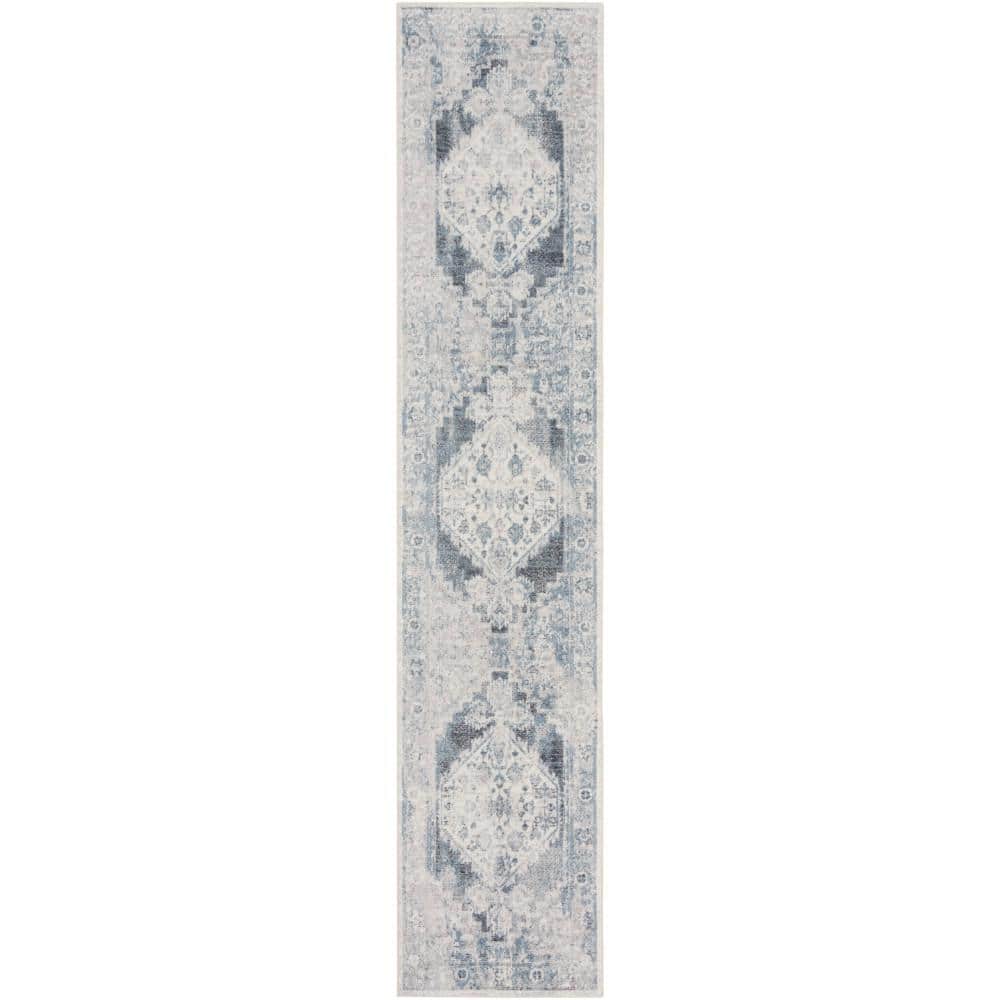 Nourison Astra Machine Washable Blue Ivory 2 ft. x 6 ft. Distressed ...
