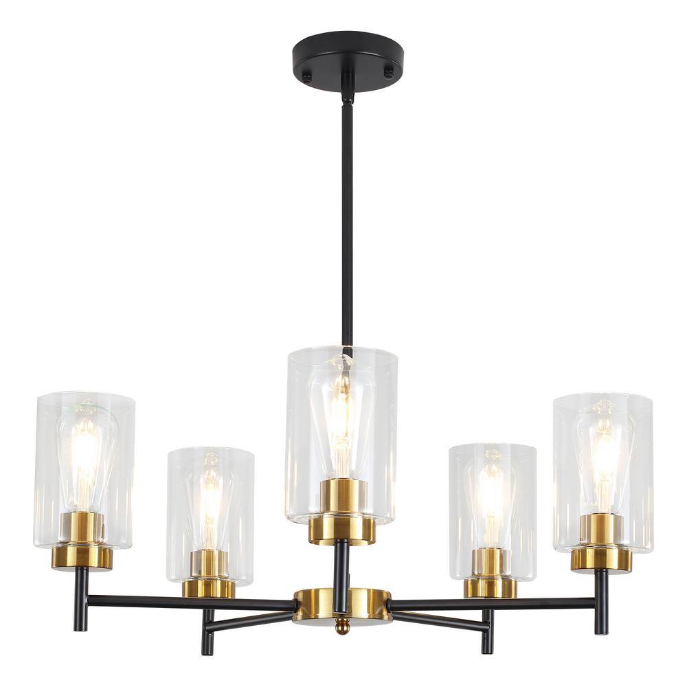LWYTJO Delmo 5-Light Black/Gold Dimmable Rustic Chandelier with ...