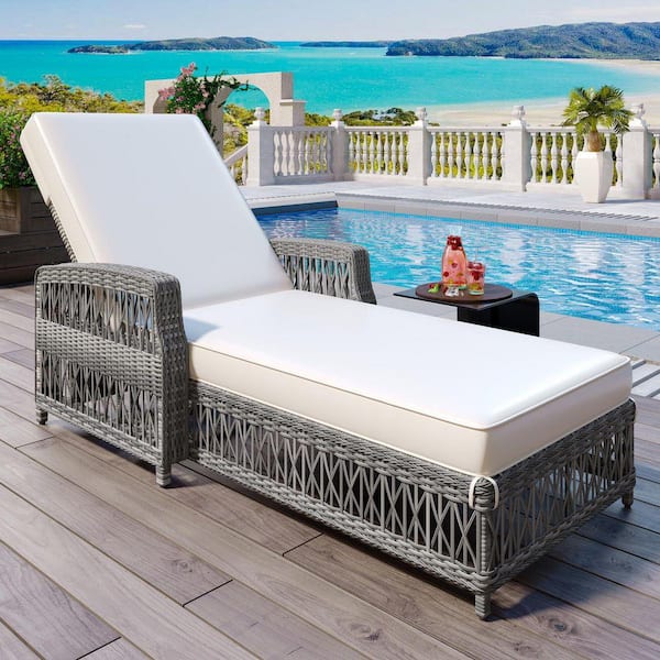 Tenleaf Adjustable Wicker Outdoor Patio Chaise Lounge Recliner with ...