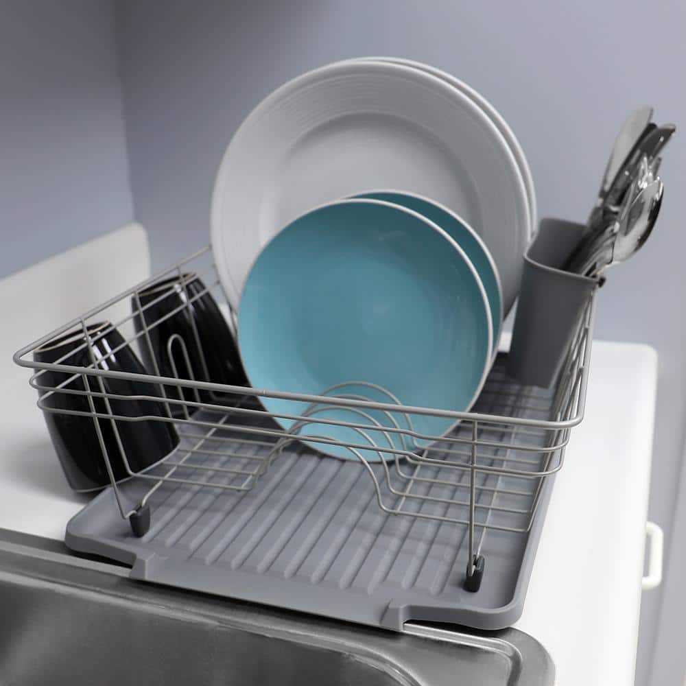 Home Basics 3-Piece Contempo in Grey Dish Rack HDC66180
