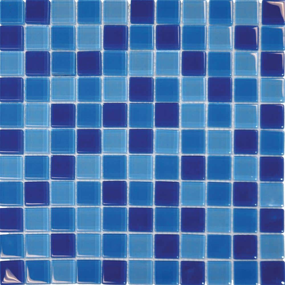 MSI Blue Blend 12 in. x 12 in. x 8 mm Glass Mesh-Mounted Mosaic Tile ...