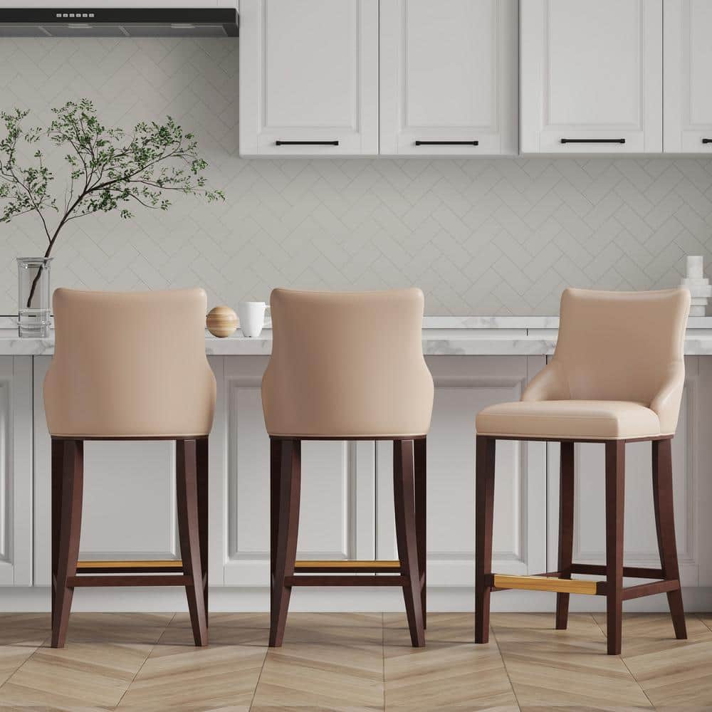 Manhattan Comfort Shubert 29.13 in. Tan Beech Wood Bar Stool with Faux ...