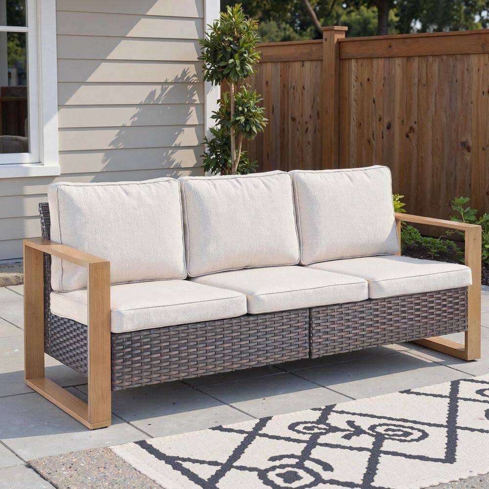 Bellefurn Kove Brown Wicker 1-Piece Outdoor Seactional Couch 3-Seat ...