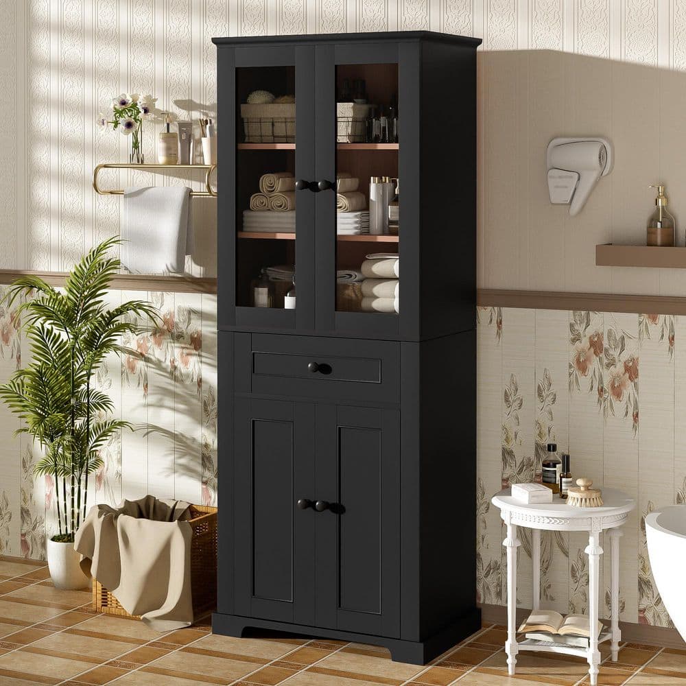 Ximuprmy 24 in. W x 16 in. D x 68 in. H Black Freestanding Linen ...