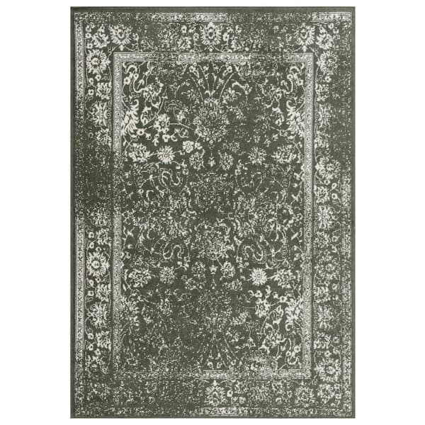 SAFAVIEH Adirondack Dark Green/Ivory 9 ft. x 12 ft. Border Distressed ...