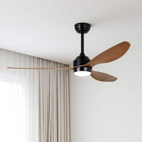 MODERN HABITAT 52 in. Integrated LED Indoor Downrod Mount Matte Black/Walnut Standard Ceiling ...