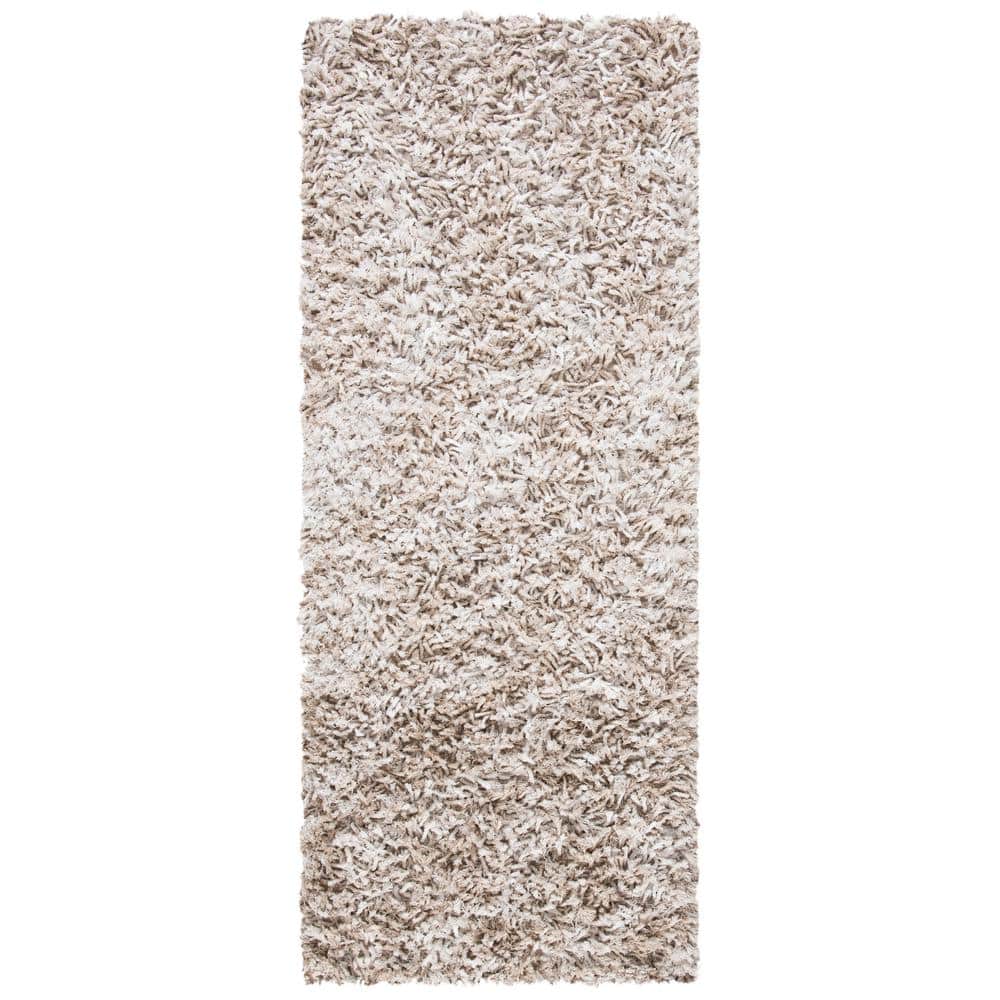 SAFAVIEH Rio Shag Beige/Ivory 2 ft. x 6 ft. Solid Runner Rug SG960B-26 ...