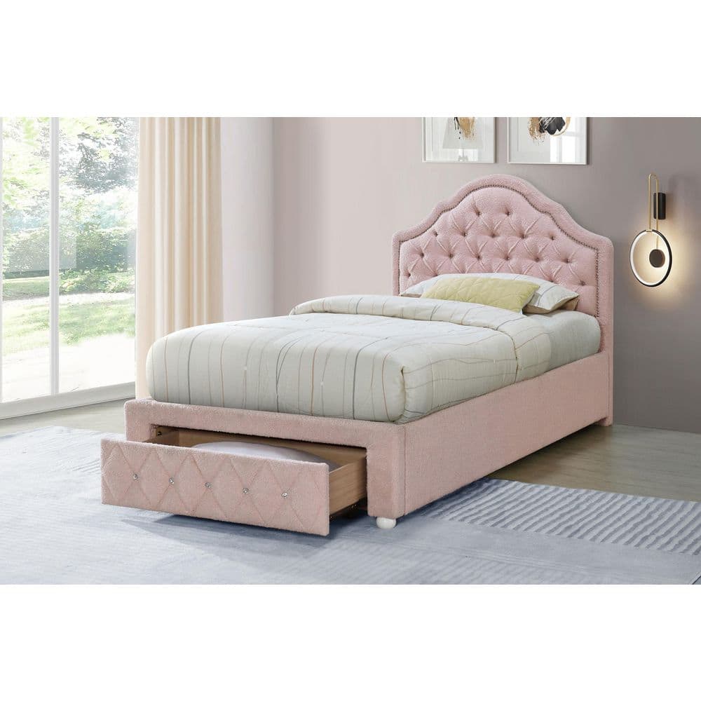 Coaster Ashleigh Pink Wood Frame Twin Platform Bed with Upholstered and ...