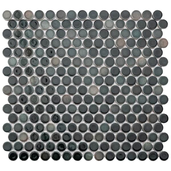 Merola Tile Hudson Penny Round Stormy Night 6 in. x 6 in. Porcelain ...
