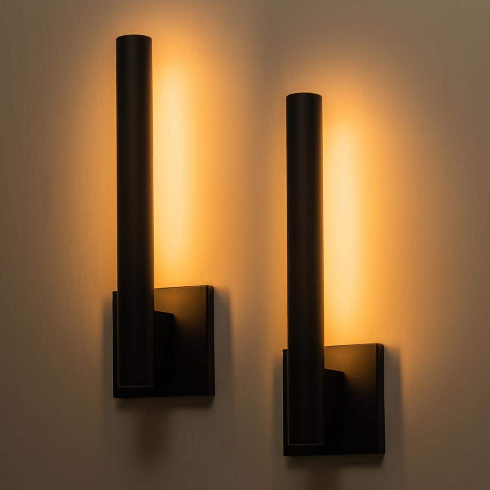 C Cattleya 15.25 in. Black Dimmable LED Outdoor Hardwired Wall Lantern ...