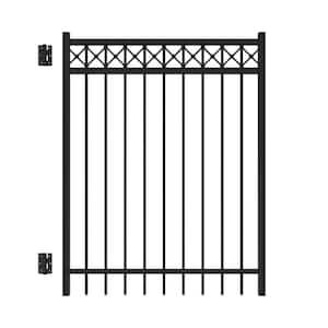 Fencer Wire 6 ft. x 4 ft. Flat Top Anti-Rust Metal Black Fence Gate ...