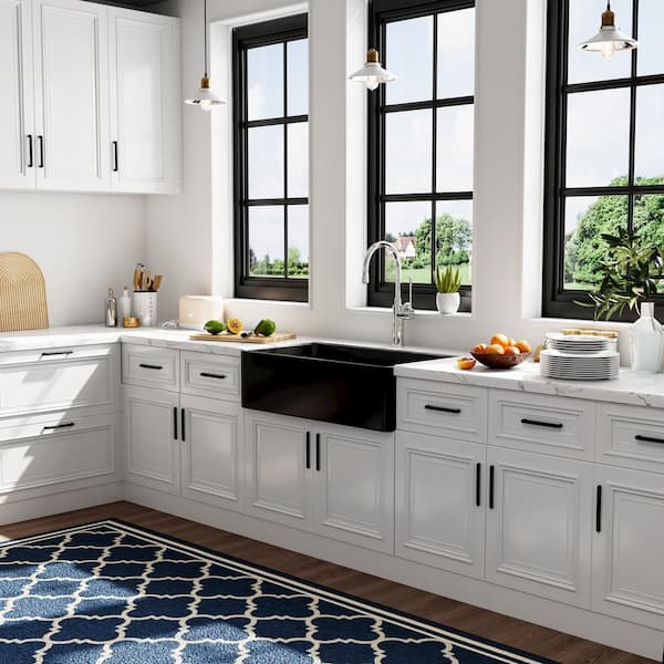 Black sink with white cabinets store