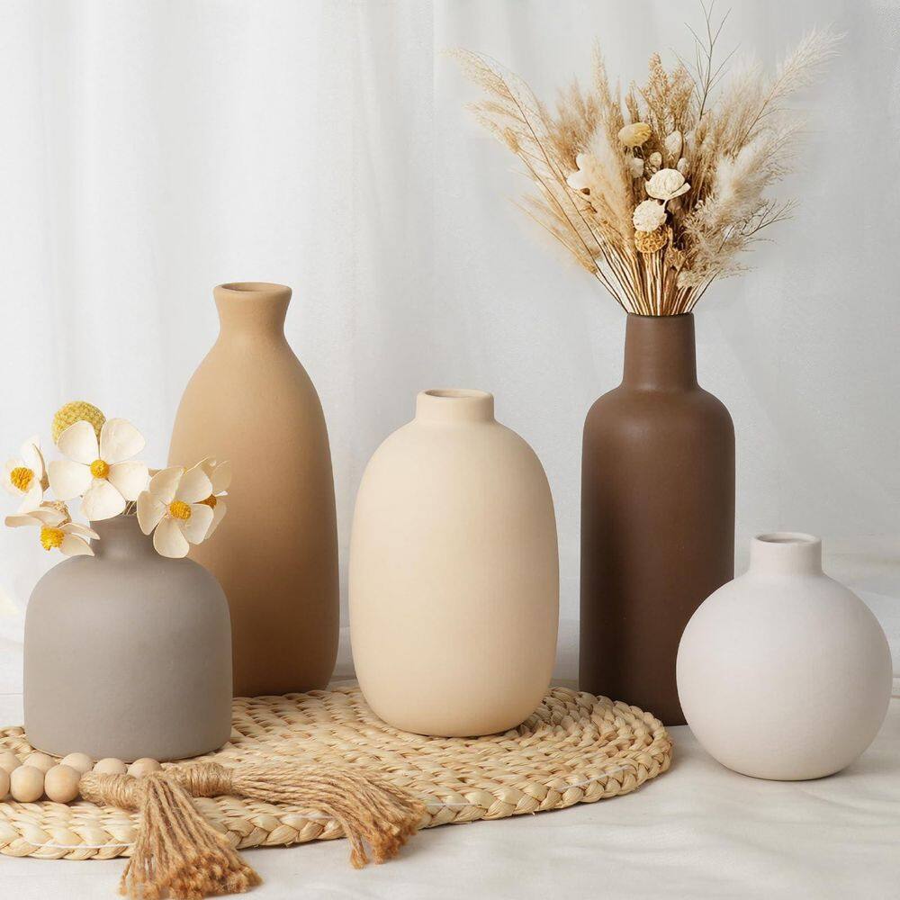 Angel Sar 5 Pcs 7.9 in. Modern Ceramic Vase, Vase Home Decor Rustic ...