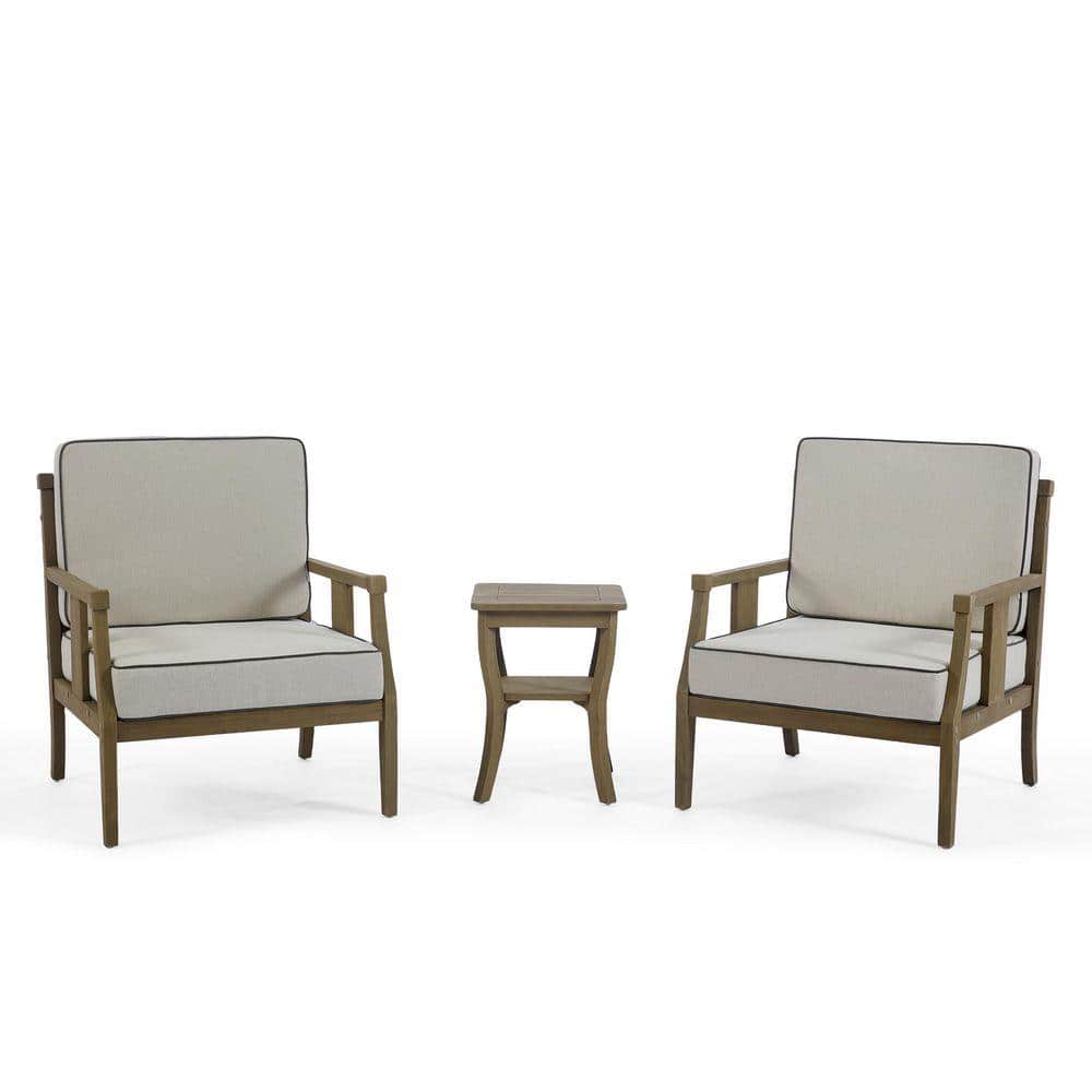 Uixe 3-Piece Teak Patio Lounge Chairs Conversation Set with Light Camel ...