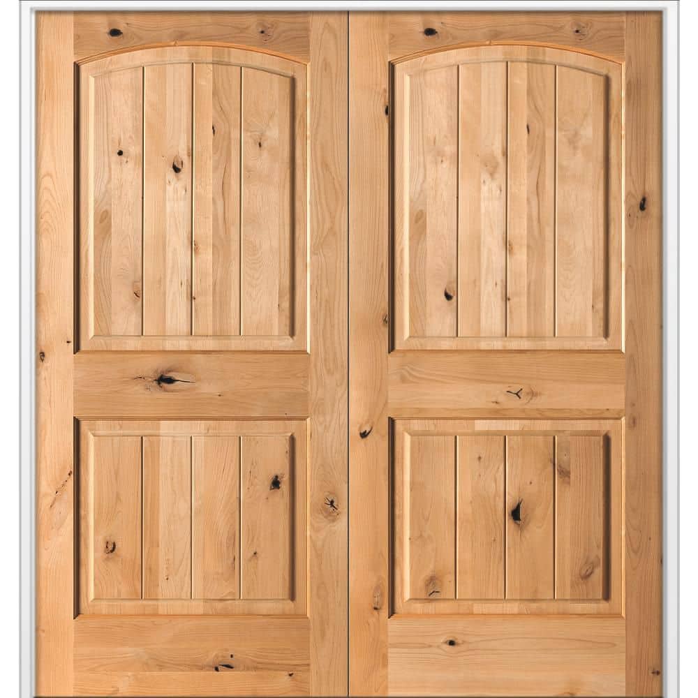 Krosswood Doors 56 in. x 80 in. Rustic Knotty Alder 2-Panel Arch Top VG ...