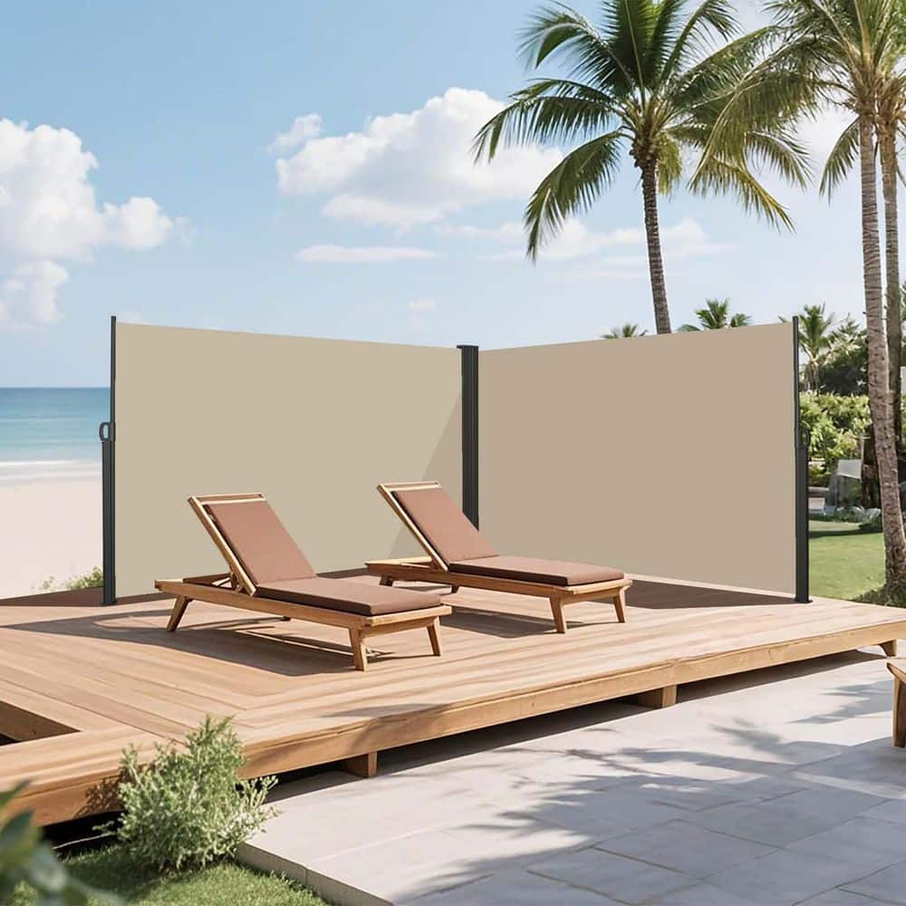 70.86 in. Metal and Polyester Garden Fence, Outdoor Retractable Side ...