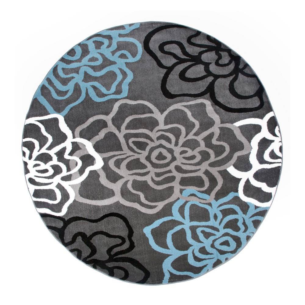 World Rug Gallery Contemporary Floral Dark Gray Indoor 6 ft. 6 in ...