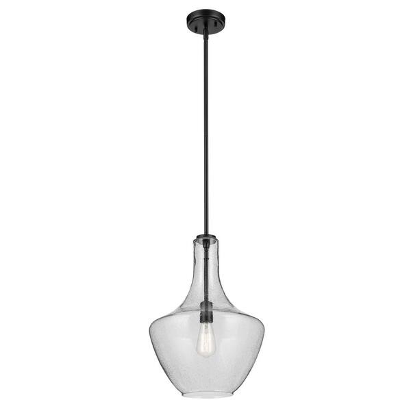 KICHLER Everly 19.75 in. 1-Light Black Modern Shaded Bell Kitchen ...