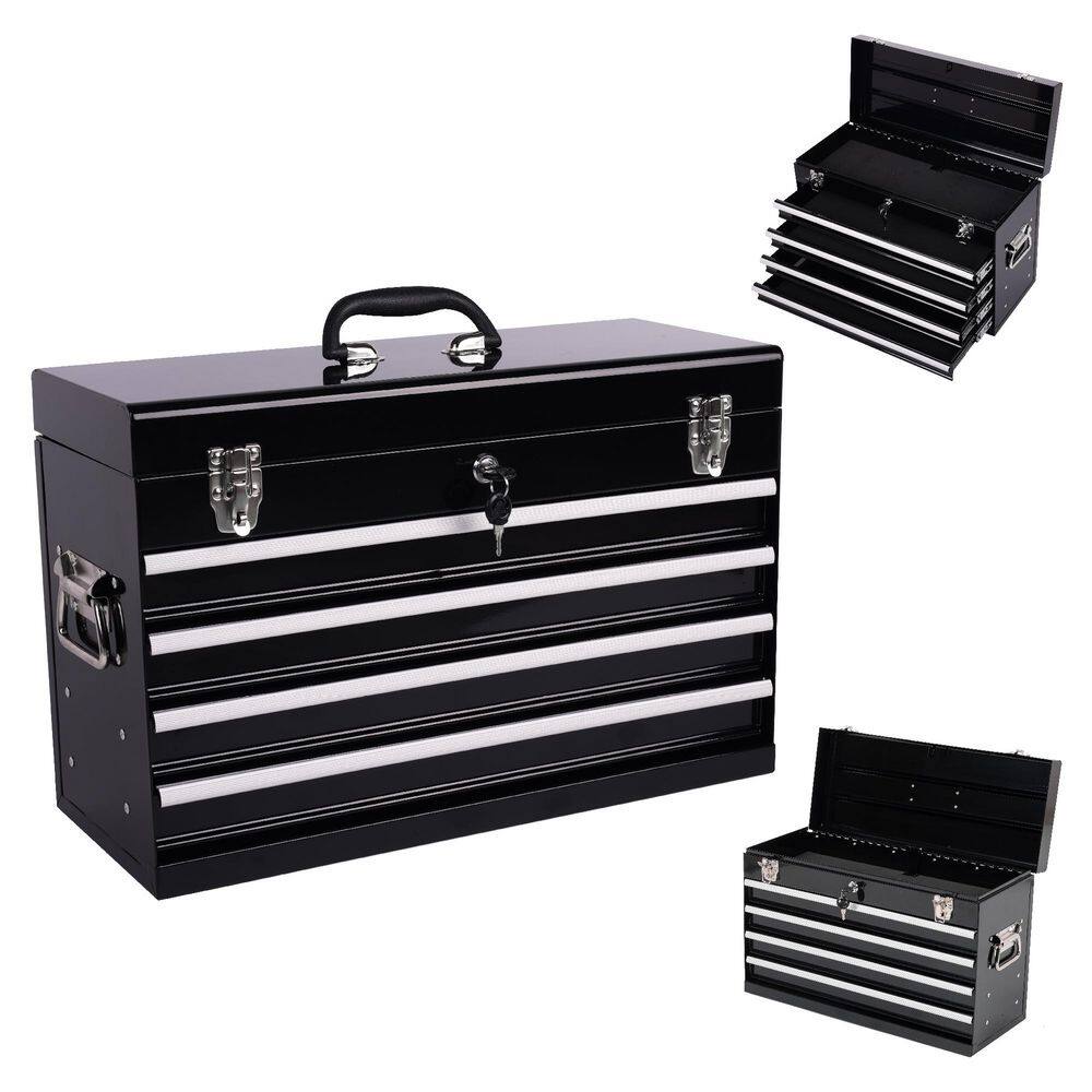 Damodpoy 21 in. W Black Steel 4-Drawer Heavy Duty Portable Tool Box ...