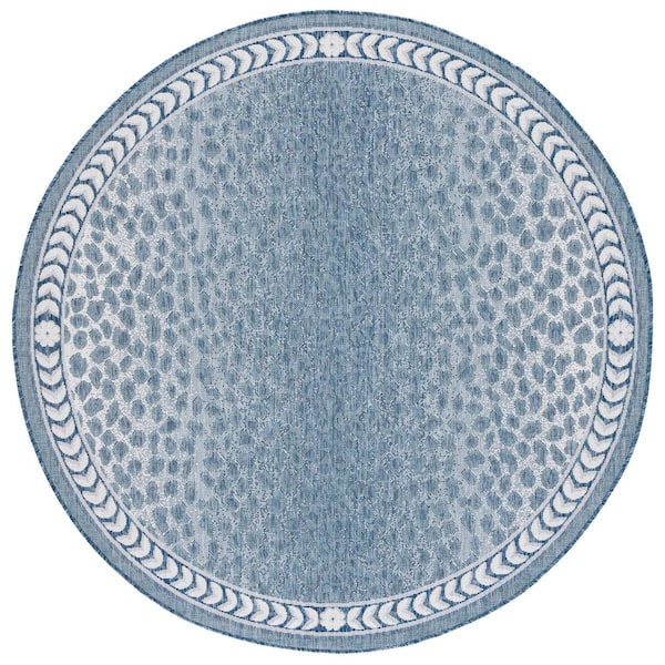 SAFAVIEH Courtyard Blue/Ivory 7 ft. x 7 ft. Arrow Border Cheetah Indoor ...